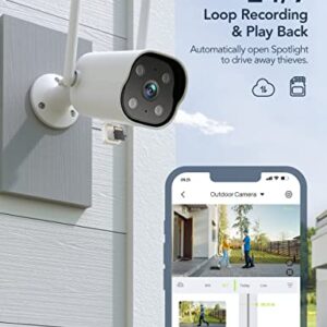 GNCC 2K Outdoor Camera for Home Security, 3MP WiFi Security Camera, Motion Detection Siren, 2K Night Vision, IP65 Waterproof, 2.4Ghz WiFi,SD&Cloud Storage, APP Remotely Control, T1Pro