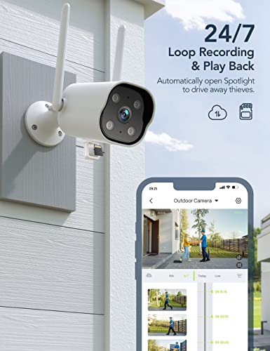 GNCC 2K Outdoor Camera for Home Security, 3MP WiFi Security Camera, Motion Detection Siren, 2K Night Vision, IP65 Waterproof, 2.4Ghz WiFi,SD&Cloud Storage, APP Remotely Control, T1Pro