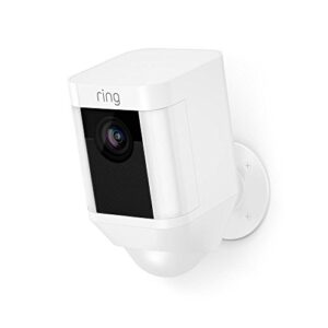 certified refurbished ring spotlight cam battery hd security camera with built two-way talk and a siren alarm, white, works with alexa