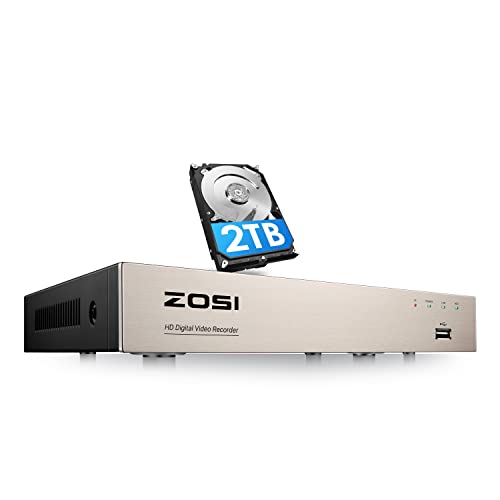 ZOSI H.265+ 8CH 5MP Lite 4-in-1 Surveillance DVR Recorders with Hard Drive 2TB for HD-TVI, CVI, CVBS, AHD 960H/720P/1080P/5MP CCTV Security Cameras System, Motion Detection, Remote Viewing,Alert Push