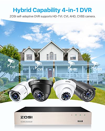 ZOSI H.265+ 8CH 5MP Lite 4-in-1 Surveillance DVR Recorders with Hard Drive 2TB for HD-TVI, CVI, CVBS, AHD 960H/720P/1080P/5MP CCTV Security Cameras System, Motion Detection, Remote Viewing,Alert Push