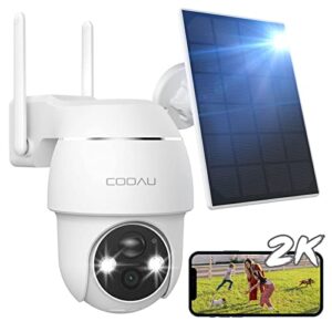 security camera outdoor, 360° ptz security cameras wireless outdoor solar powered, 2.4g wireless wifi cameras for home security, 2k night vision, pir detection, 2 way audio,ip66,sd/cloud storage