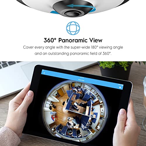 Amcrest Fisheye IP POE Camera, 360° Panoramic 5-Megapixel POE IP Camera, Fish Eye Security Indoor Camera, 33ft Nightvision, IVS Features and People Counting, MicroSD Recording, IP5M-F1180EW-V2 (White)