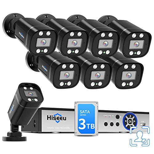 [H.265+ Face Detection] Hiseeu 5MP 8ch Security Camera System, 3TB HDD Home CCTV Camera Security System w/8pcs Security Cameras Outdoor&Indoor, Remote Access, Motion Detect, Night Vision, 24/7 Record