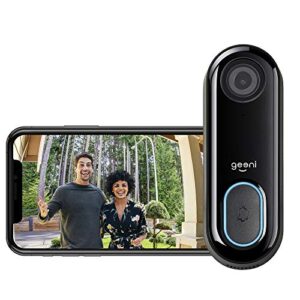 geeni doorpeek video doorbell – hd 1080p video quality, weather-resistant, 2-way audio – motion detection and alerts – easy installation with existing doorbell wiring – requires 2.4ghz wifi – black