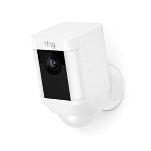 ring spotlight cam battery hd security camera with built two-way talk and a siren alarm, works with alexa – white