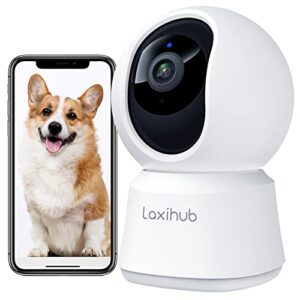 laxihub 360° pet camera with phone app, indoor security camera for baby/dog, p2 pan/tilt pet monitor with super ir night vision, motion detection & 2-way audio, works with alexa & google assistant