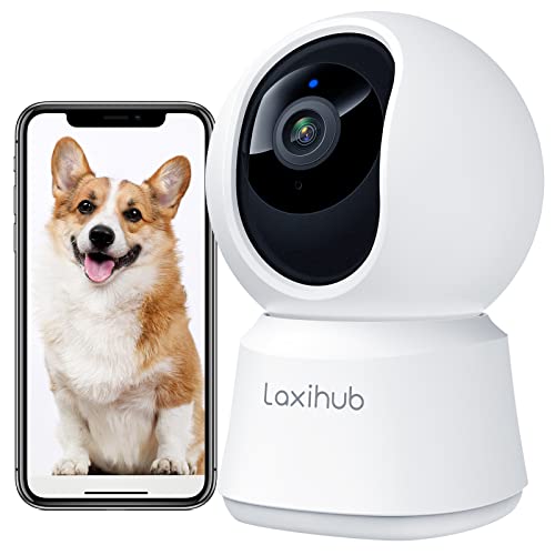 LAXIHUB 360° Pet Camera with Phone App, Indoor Security Camera for Baby/Dog, P2 Pan/Tilt Pet Monitor with Super IR Night Vision, Motion Detection & 2-Way Audio, Works with Alexa & Google Assistant