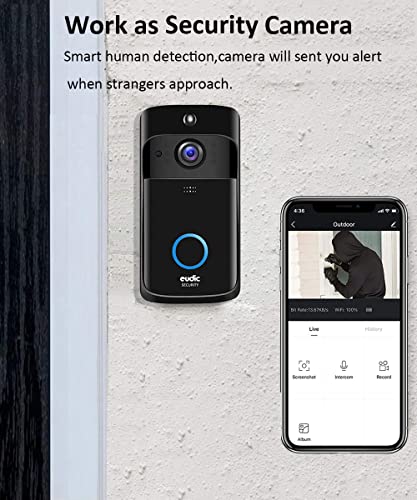 Doorbell Camera Wireless WiFi Video Doorbell Two-Way Audio Human PIR Motion Detection HD Security Camera Real-Time Video for iOS & Android Phone