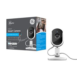 ge cync smart indoor security camera, baby monitor, dog camera, night vision, works with alexa and google assistant, two-way audio, 1080p resolution, no hub required