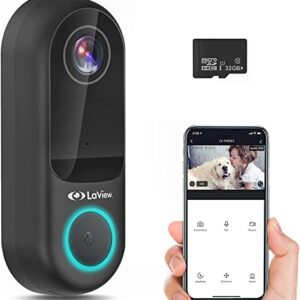 LaView WiFi Video Doorbell Camera, with 32GB SD Card, 1080P Video AI Human Detection, Night Vision, 2-Way Audio, IP65 Waterproof, Easy Installation (Requires Existing Doorbell Wires) USA Cloud Server