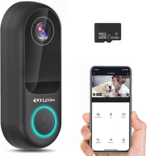 LaView WiFi Video Doorbell Camera, with 32GB SD Card, 1080P Video AI Human Detection, Night Vision, 2-Way Audio, IP65 Waterproof, Easy Installation (Requires Existing Doorbell Wires) USA Cloud Server