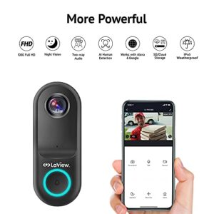 LaView WiFi Video Doorbell Camera, with 32GB SD Card, 1080P Video AI Human Detection, Night Vision, 2-Way Audio, IP65 Waterproof, Easy Installation (Requires Existing Doorbell Wires) USA Cloud Server