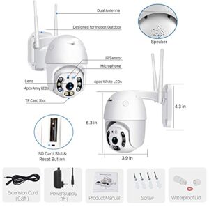 Pan Tilt Outdoor Security Camera, 1080P Home WiFi IP Camera, Pan Tilt Dome Surveillance Cam, Two Way Audio Motion Detection Clear Night Vision Onvif Waterproof CCTV Camera Support Max 128G SD