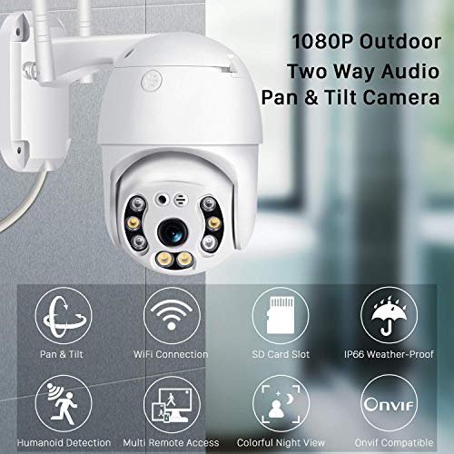 Pan Tilt Outdoor Security Camera, 1080P Home WiFi IP Camera, Pan Tilt Dome Surveillance Cam, Two Way Audio Motion Detection Clear Night Vision Onvif Waterproof CCTV Camera Support Max 128G SD