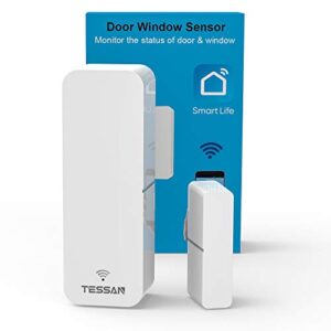 wifi door sensor, tessan smart window contact sensor compatible with amazon alexa, google assistant, no hub required, sends alerts, wireless remote alarm, programmable with smart life devices