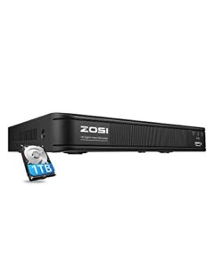 zosi h.265+ 5mp lite 8 channel cctv dvr recorder with hard drive 1tb, remote access, motion alert push, hybrid capability 4-in-1(analog/ahd/tvi/cvi) full 1080p hd surveillance dvr for security camera