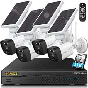 oossxx {100% wire-free wireless solar cameras} 2-way audio, pir detection 2-antennas enhance outdoor wireless security camera system wifi battery video surveillance system