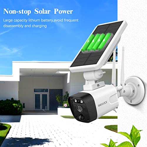 OOSSXX {100% Wire-Free Wireless Solar Cameras} 2-Way Audio, PIR Detection 2-Antennas Enhance Outdoor Wireless Security Camera System WiFi Battery Video Surveillance System