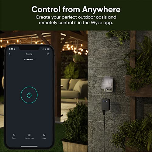 Wyze Plug Outdoor, Dual Outlets Energy Monitoring, IP64, 2.4GHz WiFi Smart Plug, Works with Alexa, Google Assistant, IFTTT, No Hub Required, Black – A Certified for Humans Device