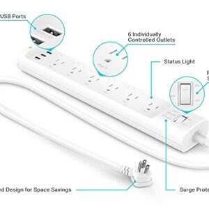 Kasa Smart Plug Power Strip HS300, Surge Protector with 6 Individually Controlled Smart Outlets and 3 USB Ports, Works with Alexa & Google Home, No Hub Required , White