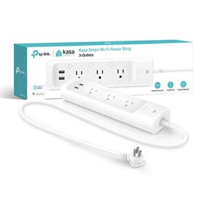 kasa smart plug power strip kp303, surge protector with 3 individually controlled smart outlets and 2 usb ports, works with alexa & google home, no hub required , white