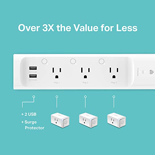 Kasa Smart Plug Power Strip KP303, Surge Protector with 3 Individually Controlled Smart Outlets and 2 USB Ports, Works with Alexa & Google Home, No Hub Required , White