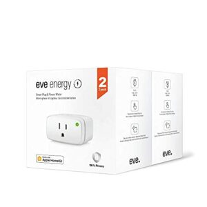 eve energy 2 pack – smart plug & power meter with built-in schedules, switch a connected lamp or device on & off, voice control, no bridge, bluetooth low energy, apple homekit, bluetooth, thread