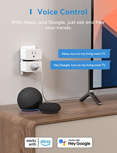 Meross Wi-Fi Smart Plug Mini, 15 Amp & Reliable Wi-Fi Connection, Support Alexa, Google Assistant, Remote Control, Timer, Occupies Only One Socket, 2.4G WiFi Only, 4 Pack