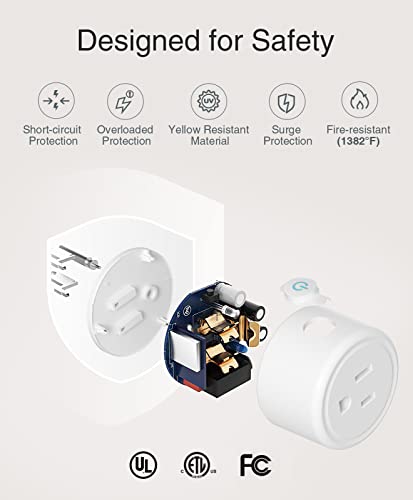 GHome Smart Mini Plug Compatible with Alexa and Google Home, WiFi Outlet Socket Remote Control with Timer Function, Only Supports 2.4GHz Network, No Hub Required, ETL FCC Listed (4 Pack), White