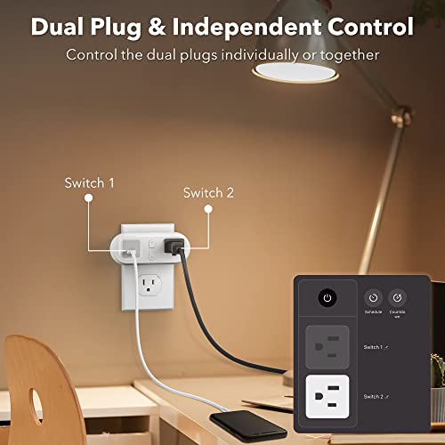 HBN Smart Plug 15A, WiFi&Bluetooth Outlet Extender Dual Socket Plugs Works with Alexa, Google Home Assistant, Remote Control with Timer Function, No Hub Required, ETL Certified, 2.4G WiFi Only, 2-Pack