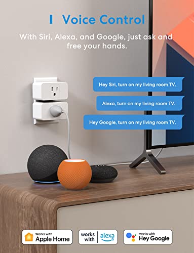 Meross Smart Plug Mini, 15A & Reliable Wi-Fi, Support Apple HomeKit, Siri, Alexa, Echo, Google Assistant and Nest Hub, App Control, Timer, No Hub Needed, 2.4G WiFi Only, 4 Pack