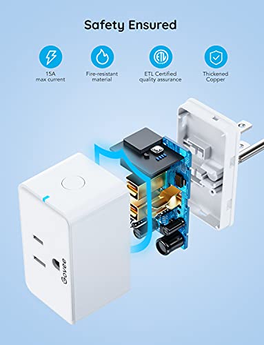 Govee Smart Plug, WiFi Bluetooth Outlets 4 Pack Work with Alexa and Google Assistant, 15A WiFi Plugs with Multiple Timers, Govee Home APP Group Control Remotely, No Hub Required, ETL&FCC Certified