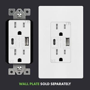 TOPGREENER 5.8A Ultra-High-Speed USB C Wall Outlet Charger, 15A Duplex Tamper-Resistant Receptacle Plug, Charging Power Outlet with USB Ports, Electrical USB Socket, UL Listed, TU21558AC, White