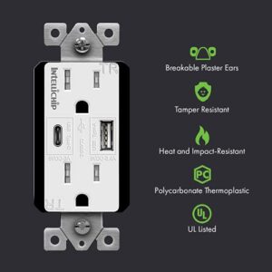 TOPGREENER 5.8A Ultra-High-Speed USB C Wall Outlet Charger, 15A Duplex Tamper-Resistant Receptacle Plug, Charging Power Outlet with USB Ports, Electrical USB Socket, UL Listed, TU21558AC, White