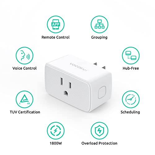 VOCOlinc Homekit Smart Plug Works with Alexa, Apple Home, Google Assistant, WiFi Smart Plug That Work with Alexa, Electrical Timer Outlet Support Siri, No Hub Required, 15A, 2.4GHz, 110～120V, 4 Pack