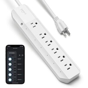 geeni surge 6-outlet smart extension cord, surge protector and cord extender, works with alexa, google assistant, requires 2.4 ghz wifi, 3 feet