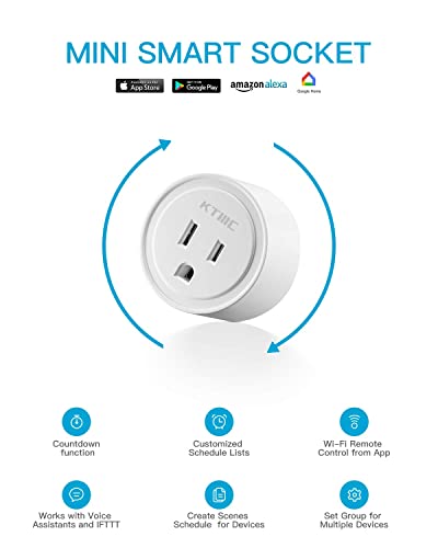 Smart plug 4 Packs, KTMC Mini Wifi Outlet Compatible with Alexa, Google Home, No Hub Required, Remote Control Your Home Appliances from Anywhere, ETL Certified