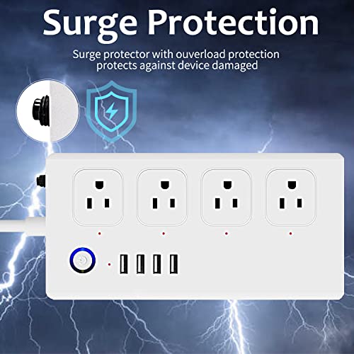 Smart Power Strip, Smart Plug with 4 AC Outlets and 4 USB Ports, WiFi Surge Protector Works with Alexa and Google Home, App/Remote/Voice Control, Schedule/Timer, White, 10A