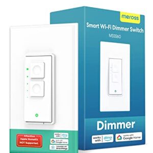 Smart Dimmer Switch Single Pole, Meross Smart 2.4GHz WiFi Light Switch for Dimmable LED, Compatible with Alexa Google Assistant and SmartThings, Neutral Wire Required, Remote Control Schedule,1 Pack