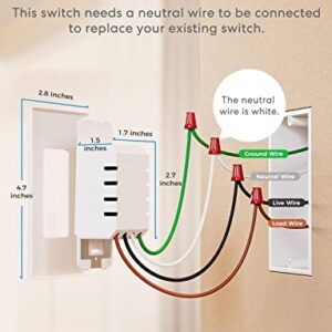 Smart Dimmer Switch Single Pole, Meross Smart 2.4GHz WiFi Light Switch for Dimmable LED, Compatible with Alexa Google Assistant and SmartThings, Neutral Wire Required, Remote Control Schedule,1 Pack