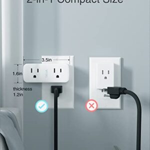 Smart Plug Extender, WISEBOT 2.4G WiFi Dual Outlet Works with Alexa and Google Home, Surge Protector Mini Socket Plug-in Remote Control and Timer Function, 10A 1200W, 2-Pack, White