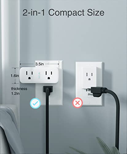 Smart Plug Extender, WISEBOT 2.4G WiFi Dual Outlet Works with Alexa and Google Home, Surge Protector Mini Socket Plug-in Remote Control and Timer Function, 10A 1200W, 2-Pack, White