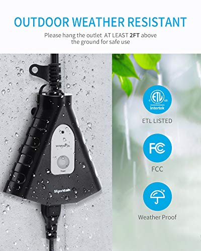 Syantek Outdoor WiFi Outlet, Smart Outdoor Plug with 3 Ground Outlets, Compatible with Amazon Alexa, Google Assistant, Remote Control, Timer, Waterproof, FCC Certified for Outdoor and Chritmas Lights