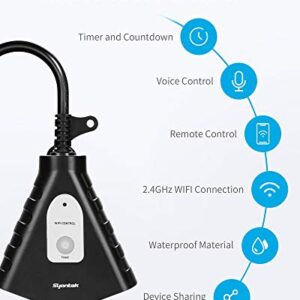 Syantek Outdoor WiFi Outlet, Smart Outdoor Plug with 3 Ground Outlets, Compatible with Amazon Alexa, Google Assistant, Remote Control, Timer, Waterproof, FCC Certified for Outdoor and Chritmas Lights