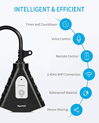 Syantek Outdoor WiFi Outlet, Smart Outdoor Plug with 3 Ground Outlets, Compatible with Amazon Alexa, Google Assistant, Remote Control, Timer, Waterproof, FCC Certified for Outdoor and Chritmas Lights