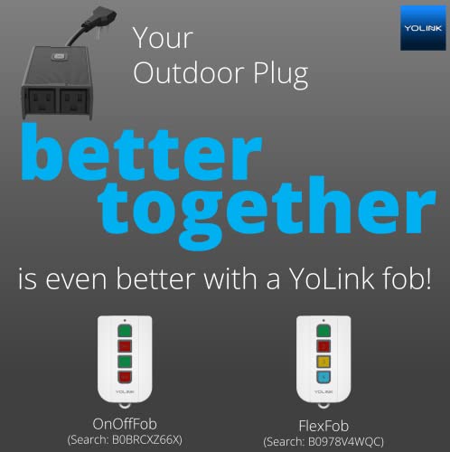 Smart Outdoor Plug YoLink 1/4 Mile World's Longest Range Smart Plug Work w/Alexa Google Assistant IFTTT Individual Control 2 Outlets IP44 Waterproof for Garden Watering Lighting, YoLink Hub Required