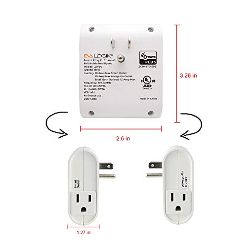 Z-Wave Smart On/Off Light and Appliance Plug, Dual Outlet Plug-in, 1 Alway-On+ 1 Smart Switch, Zwave Hub Required, Works with SmartThings, Wink