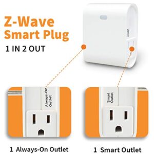 Z-Wave Smart On/Off Light and Appliance Plug, Dual Outlet Plug-in, 1 Alway-On+ 1 Smart Switch, Zwave Hub Required, Works with SmartThings, Wink