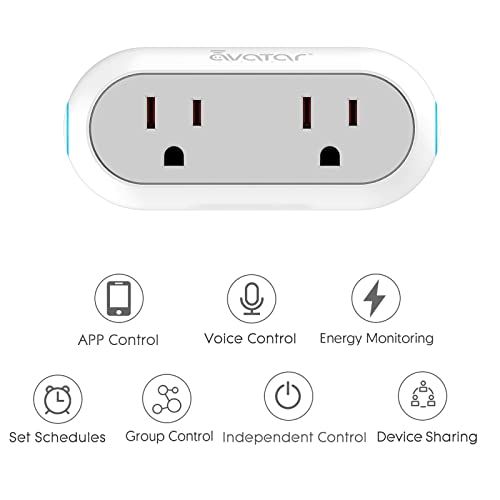 Smart Plugs That Work with Alexa Google Home Siri, Wireless 2.4G WiFi Outlet Controlled by Smart Life Tuya Avatar Controls APP, 10A Mini Socket Enchufe Inteligente with Timer, Dual, 2 Pack